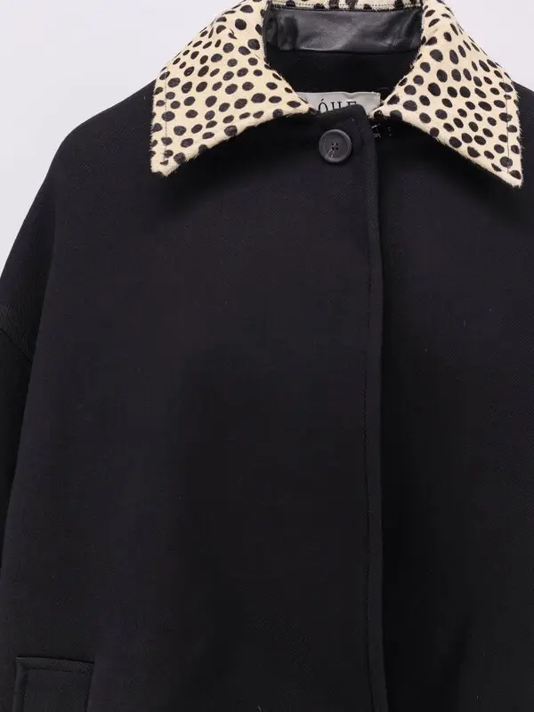 RÓHE Wool Coat With Cheetahprint Calf Hair Collar