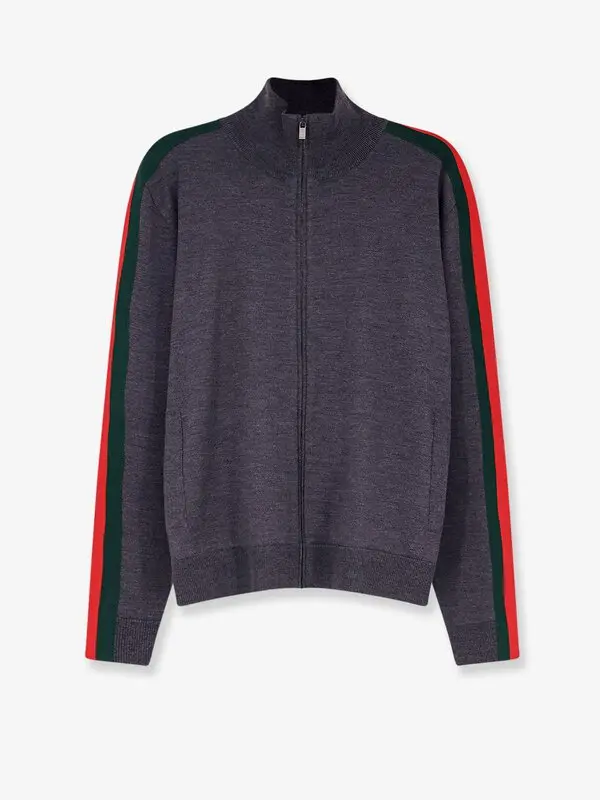 Gucci Fine Wool Cardigan With Full Zip And Web Stripe