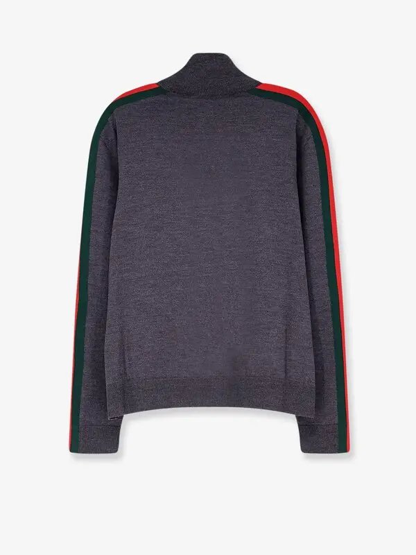 Gucci Fine Wool Cardigan With Full Zip And Web Stripe