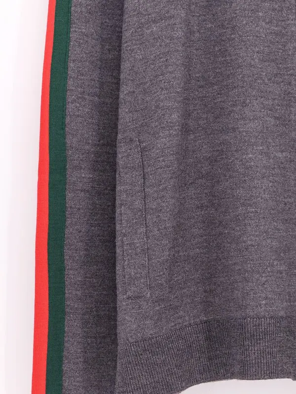Gucci Fine Wool Cardigan With Full Zip And Web Stripe
