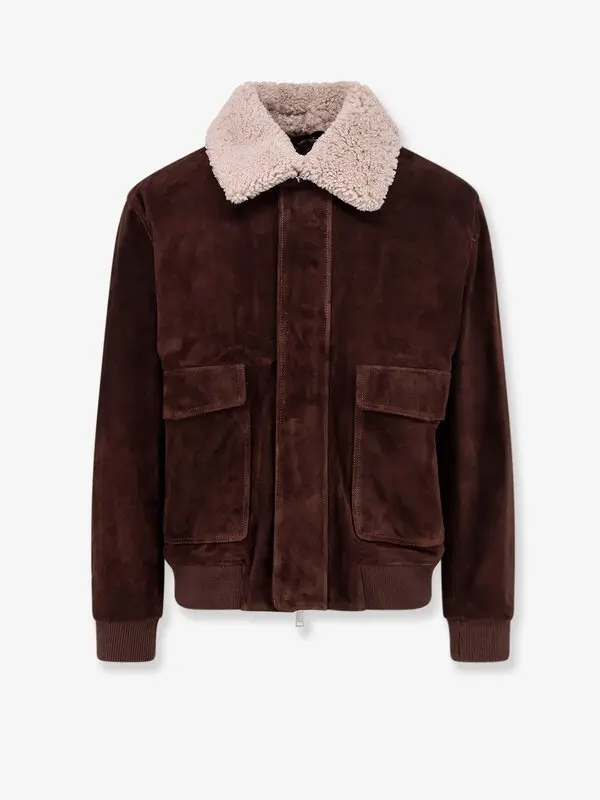 ARMA Suede Jacket With Fur Collar - Brown