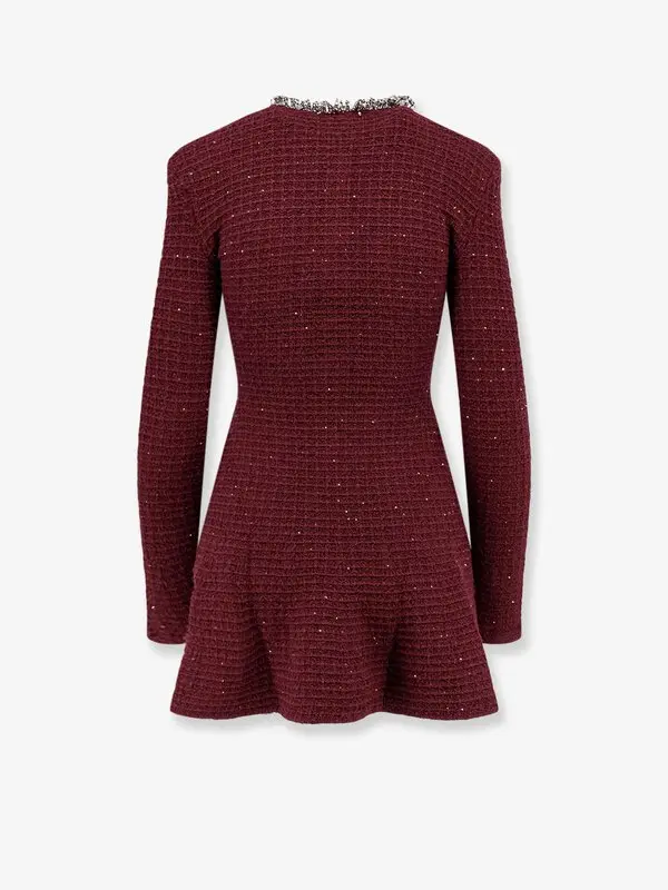 SELF-PORTRAIT Knitted Bordeaux Dress With Jewel Details