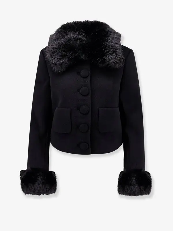 SELF-PORTRAIT Wool Blend Blazer With Faux Fur Details