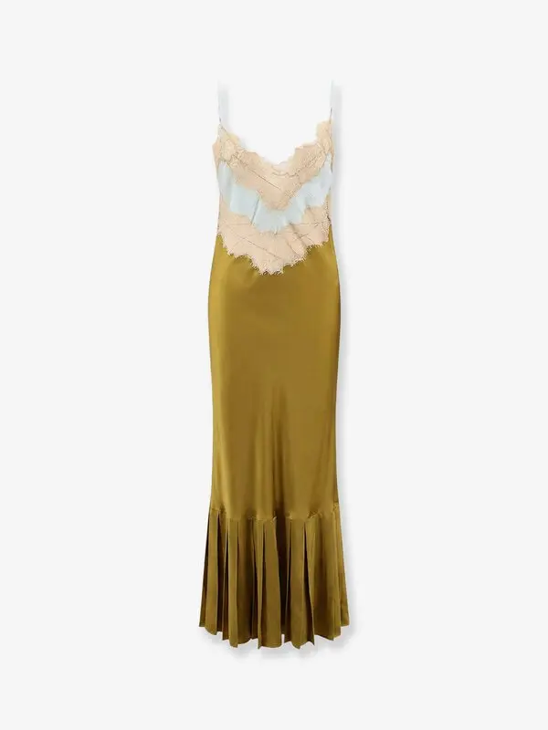 MES DEMOISELLES Fina Viscose Dress With Lace Profile - Green