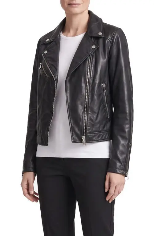 SEBBY Asymmetrical Leather Moto Jacket - Black