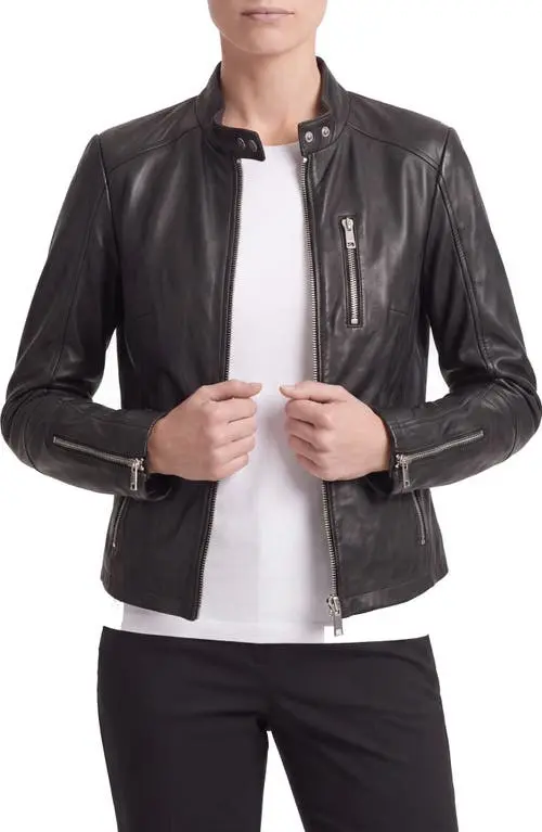 SEBBY Leather Racing Jacket - Black
