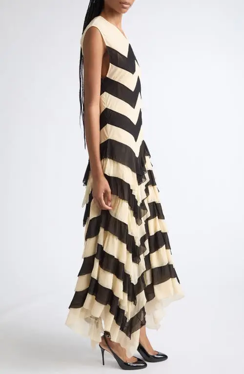 Zimmermann Ascent Zigzag Stripe Layered Maxi Dress - Black/cream