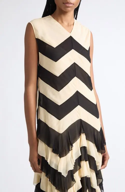 Zimmermann Ascent Zigzag Stripe Layered Maxi Dress - Black/cream
