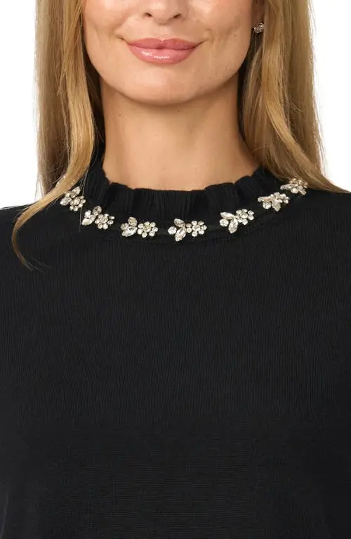 CECE DUPRAZ Rhinestone Embellished Ruffle Neck Sweater