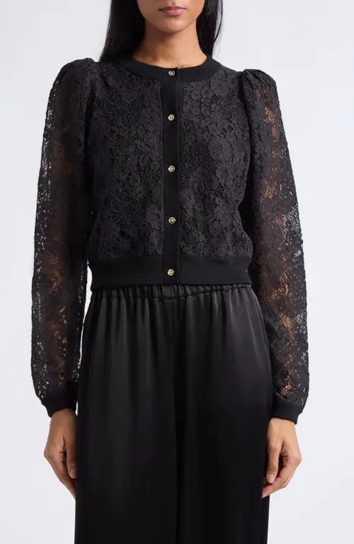 Alice + Olivia Kitty Lace Overlay Cardigan - Black