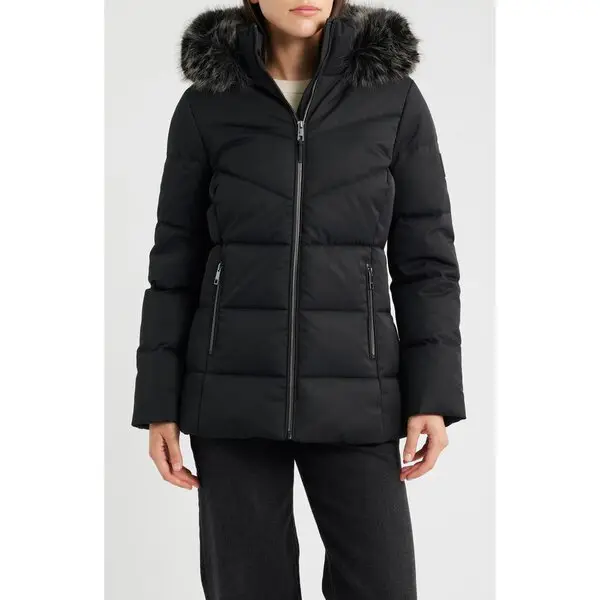 Calvin Klein Faux Fur Trim Puffer Jacket
