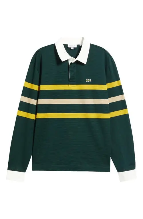 Lacoste Stripe Long Sleeve Rugby Polo - Sinople