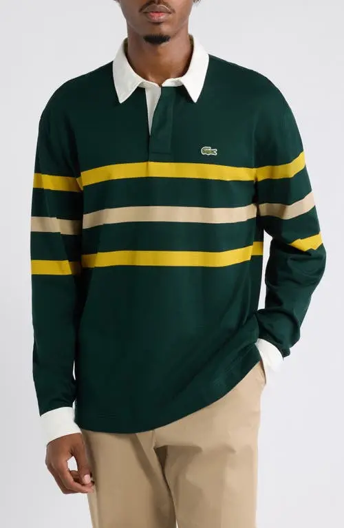 Lacoste Stripe Long Sleeve Rugby Polo - Sinople