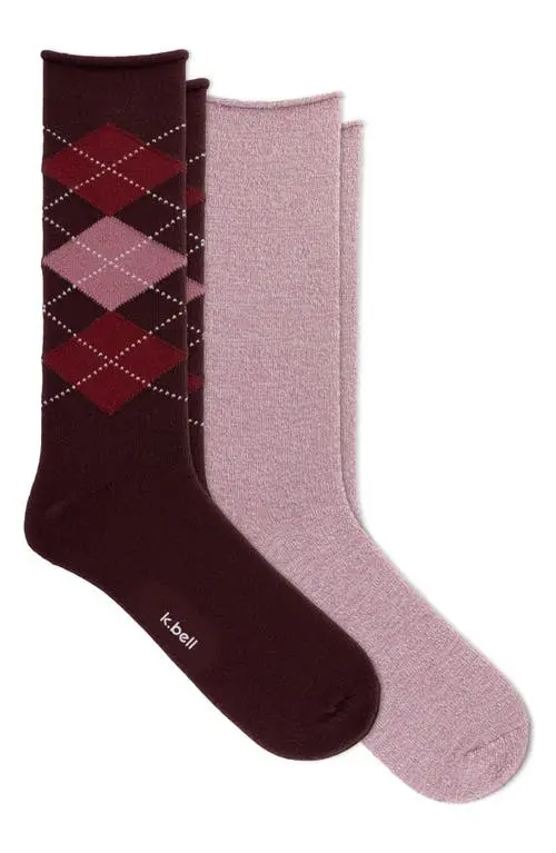 K BELL SOCKS Supersoft Argyle 2-pack Crew Socks - Wine