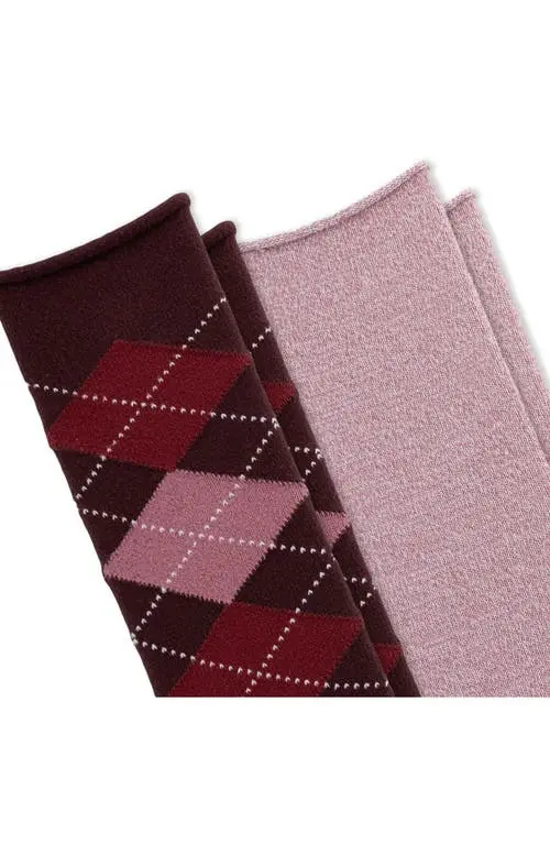 K BELL SOCKS Supersoft Argyle 2-pack Crew Socks - Wine