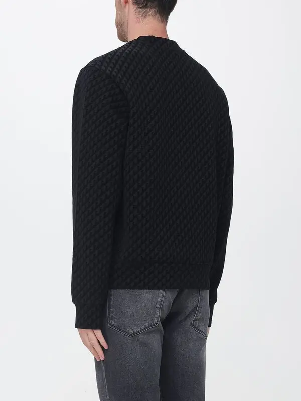 Emporio Armani Monogram Print Cotton Blend Jumper With Dropped Shoulders - Black