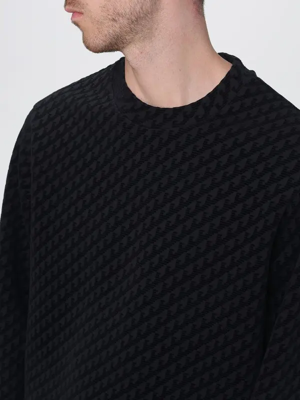 Emporio Armani Monogram Print Cotton Blend Jumper With Dropped Shoulders - Black
