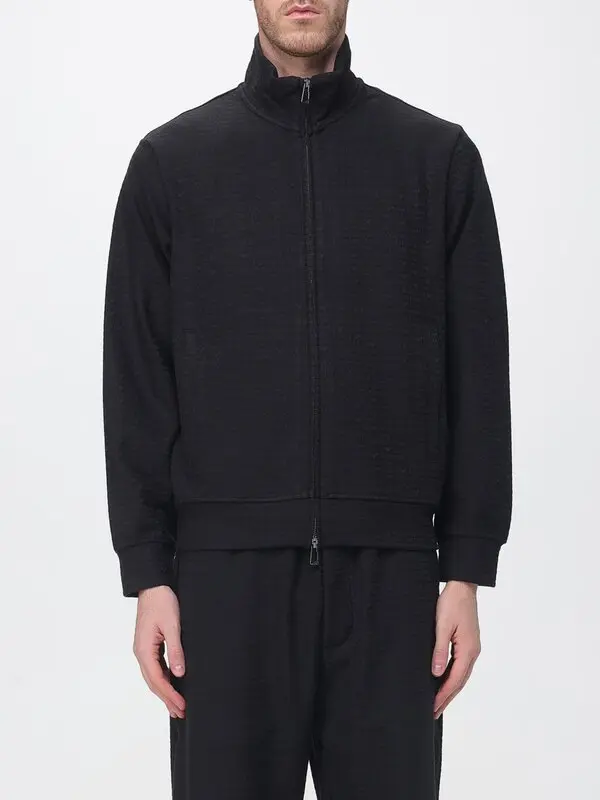 Emporio Armani Hooded Zip-up Cotton-blend Sweatshirt With Embroidered Eagle Logo