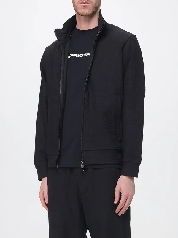 Emporio Armani Hooded Zip-up Cotton-blend Sweatshirt With Embroidered Eagle Logo