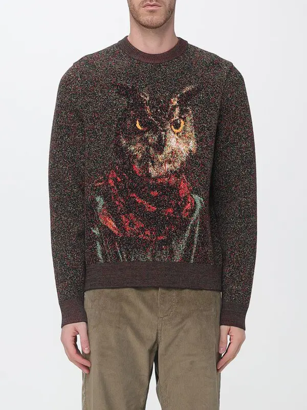 Etro Graphic Print Wool-blend Crewneck Sweater With Ribbed Trims - Brown