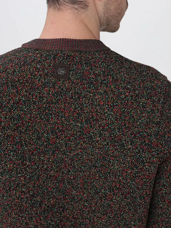 Etro Graphic Print Wool-blend Crewneck Sweater With Ribbed Trims - Brown