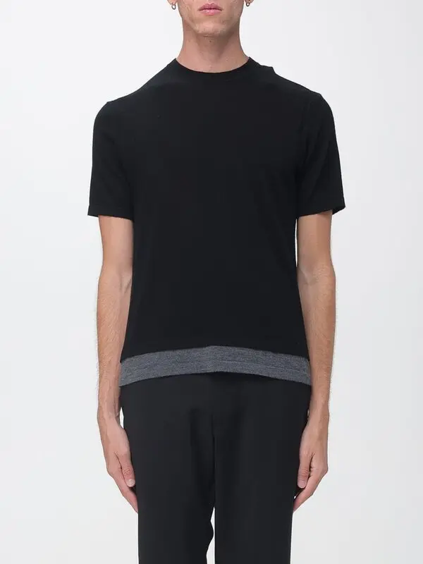 PAOLO PECORA Regular Fit Cotton Crew-neck Jumper With Short Sleeves - Black 1
