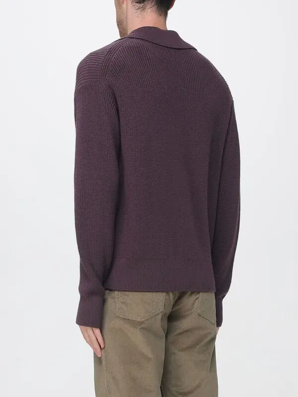 PAOLO PECORA Long-sleeved Cotton Knit Polo Shirt With V-neck - Violet