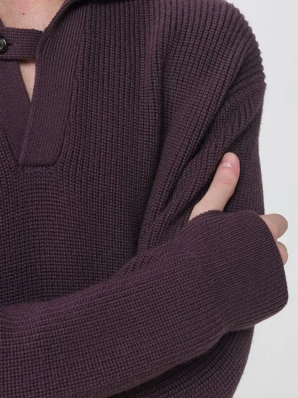 PAOLO PECORA Long-sleeved Cotton Knit Polo Shirt With V-neck - Violet