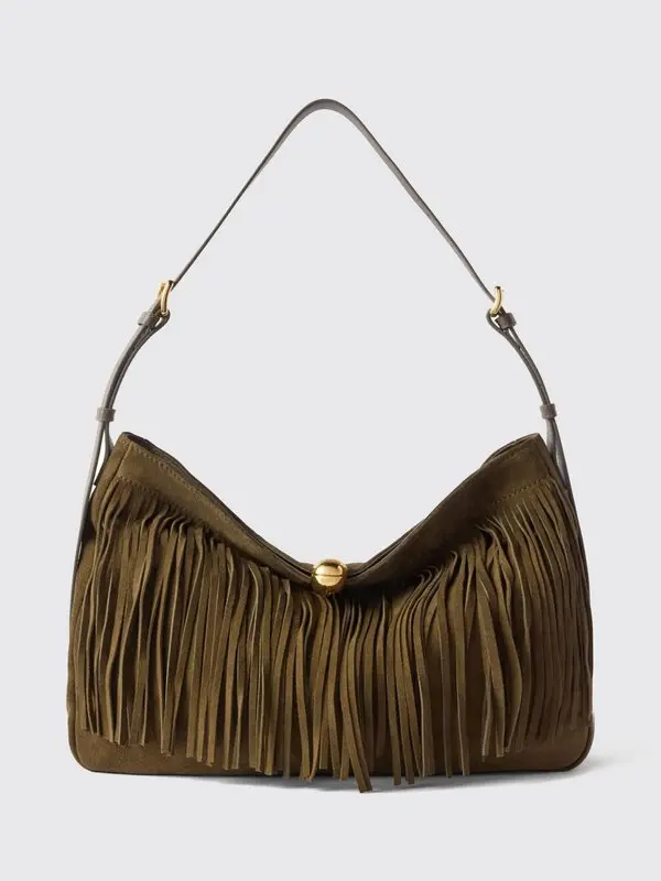Furla Sfera Suede Shoulder Bag With Fringes And Adjustable Handle - Grey