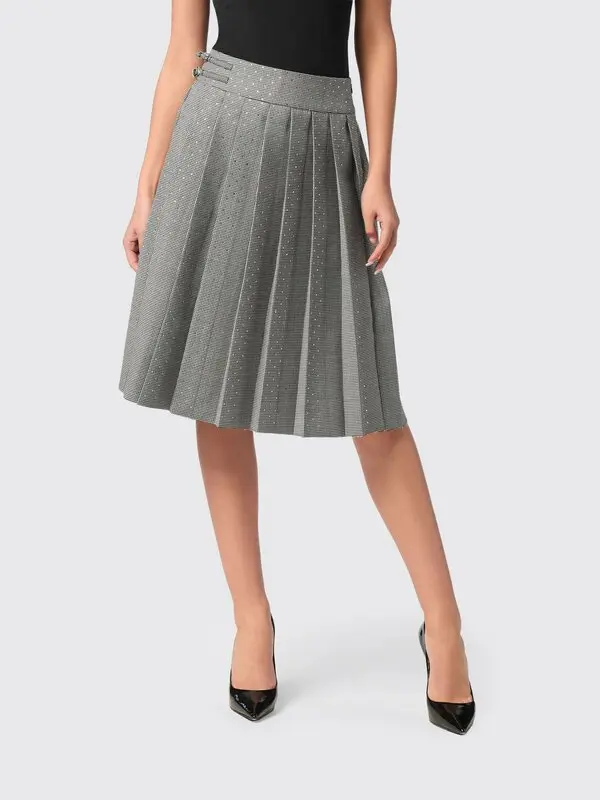 Philipp Plein Prince Of Wales Jersey Wrap Mini Skirt With Rhinestones