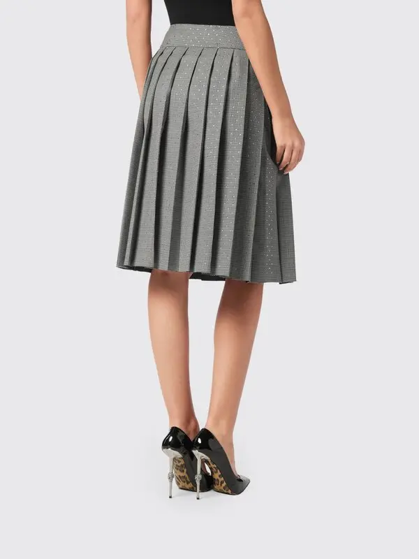 Philipp Plein Prince Of Wales Jersey Wrap Mini Skirt With Rhinestones
