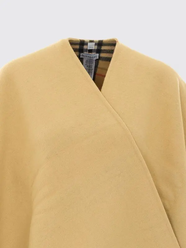 Burberry Cape In Pure Wool With Vintage Check Pattern And Asymmetrical Fringed Hem - Sand