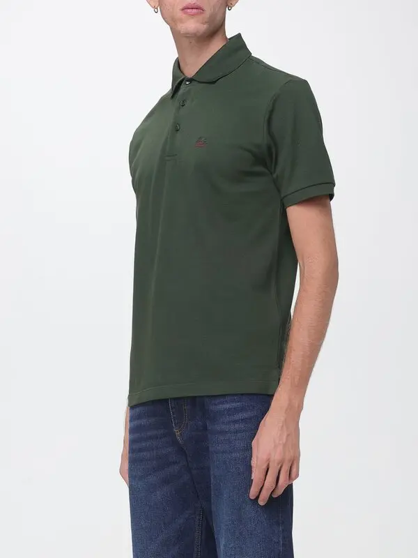 Etro Slim Fit Short-sleeved Cotton Polo Shirt With Contrast Logo - Green