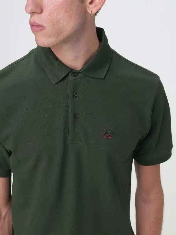 Etro Slim Fit Short-sleeved Cotton Polo Shirt With Contrast Logo - Green