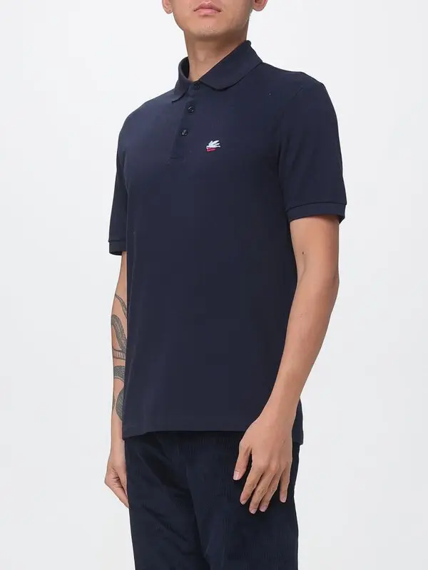 Etro Slim Fit Short-sleeved Cotton Polo Shirt With Contrast Logo - Navy