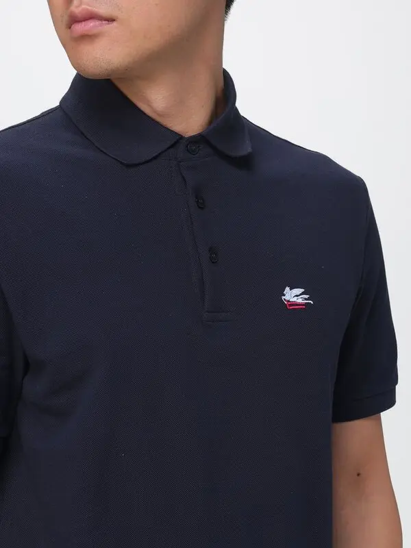 Etro Slim Fit Short-sleeved Cotton Polo Shirt With Contrast Logo - Navy