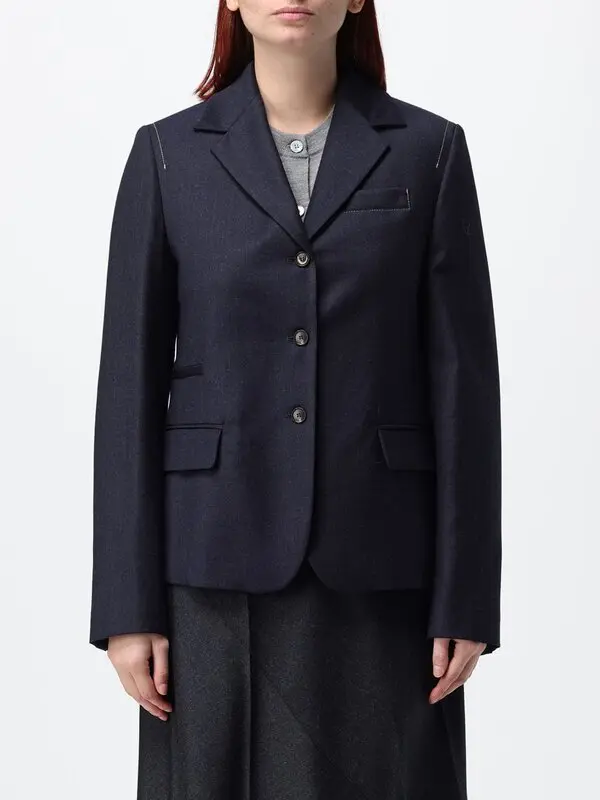 TELA Slim Fit Single-breasted Wool Blend Blazer With Peak Lapels - Blue