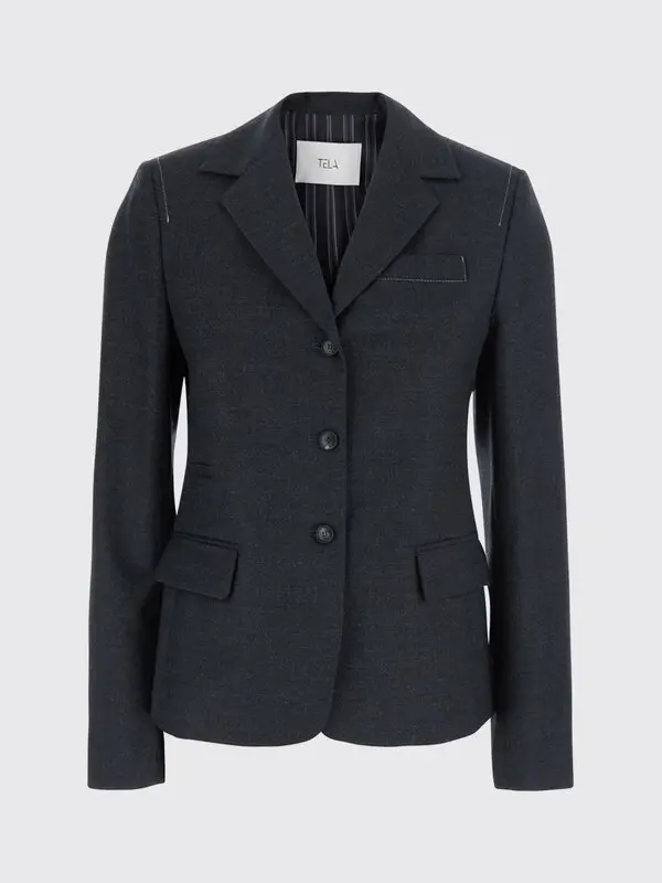 TELA Slim Fit Single-breasted Wool Blend Blazer With Peak Lapels - Grey