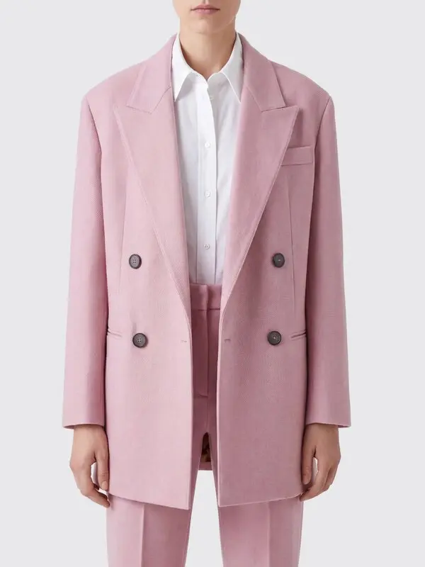 TELA Double-breasted Short Wool Relaxed Fit Blazer With Peak Lapels - Pink