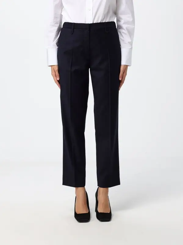 TELA Slim Fit Pleated Sartorial Trousers In Wool Blend With Mid-rise Waist - Blue
