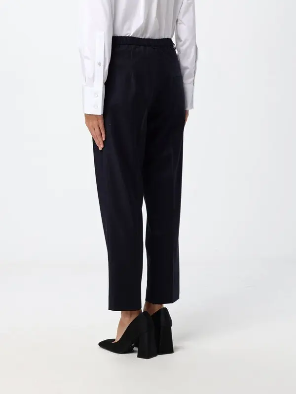 TELA Slim Fit Pleated Sartorial Trousers In Wool Blend With Mid-rise Waist - Blue