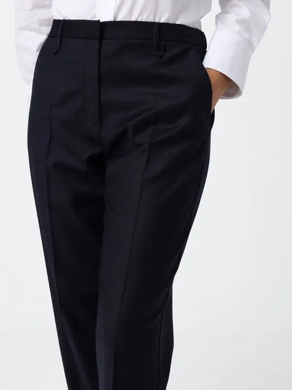 TELA Slim Fit Pleated Sartorial Trousers In Wool Blend With Mid-rise Waist - Blue
