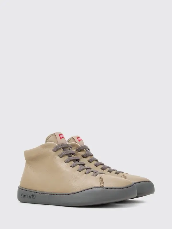 Camper Peu Touring Calfskin High-top Sneakers With Elastic Laces And Zip - Beige