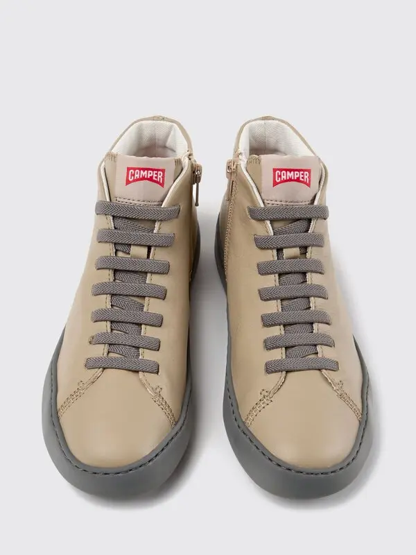 Camper Peu Touring Calfskin High-top Sneakers With Elastic Laces And Zip - Beige