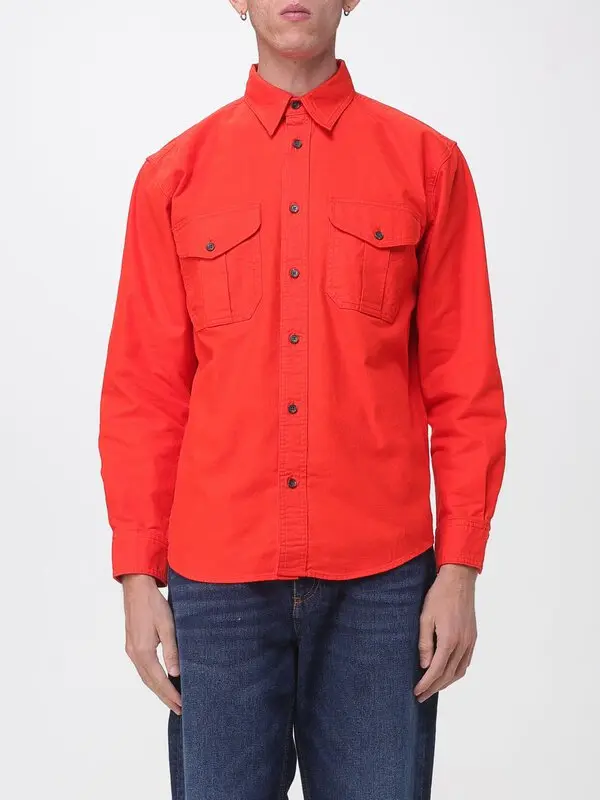 Filson Long-sleeved Cotton Shirt With French Collar And Patch Pockets