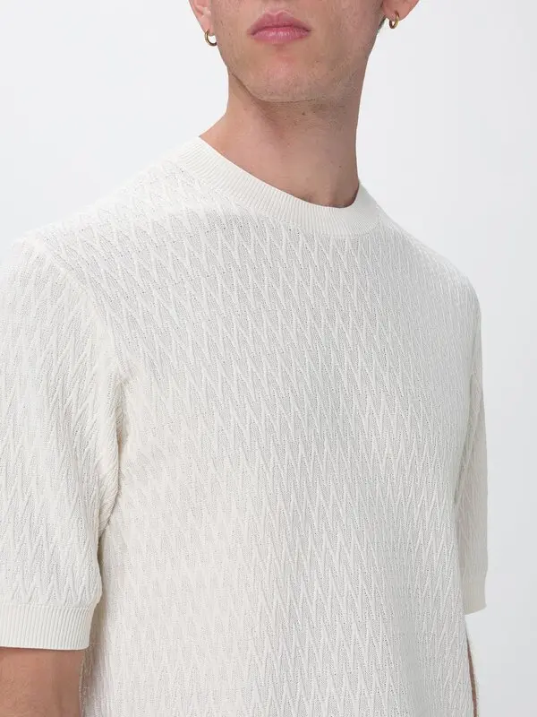 Emporio Armani Short-sleeved Cotton Crewneck Jumper With Ribbed Trims