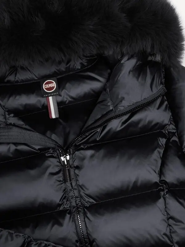 COLMAR Quilted Knee-length Down Jacket With Shearling Hood