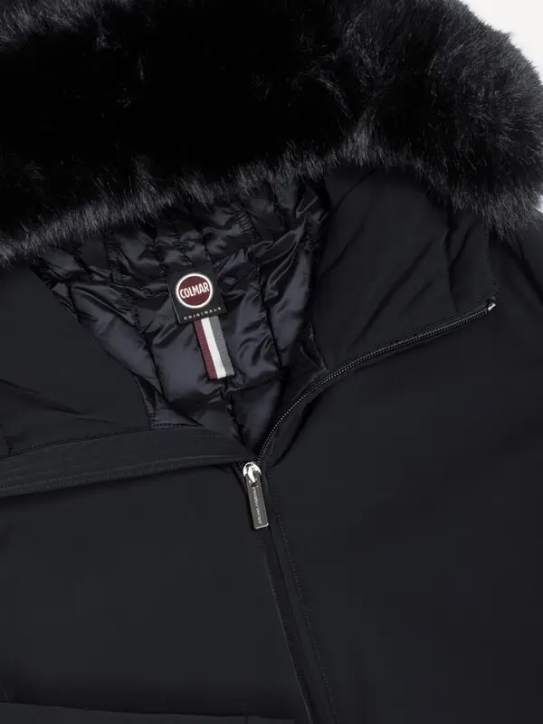 COLMAR Long Technical Fabric Down Jacket With Shearling Hood