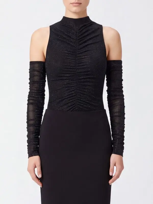 TWENTY FOURHAITCH Off-shoulder High-neck Bodysuit With Rhinestones