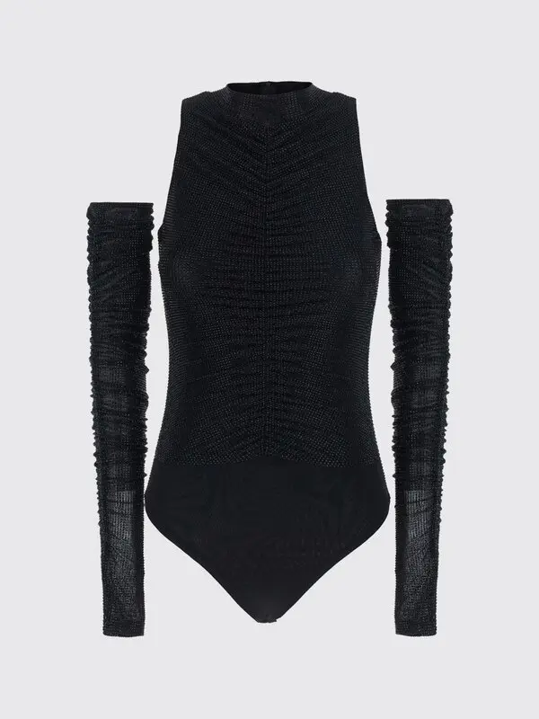 TWENTY FOURHAITCH Off-shoulder High-neck Bodysuit With Rhinestones